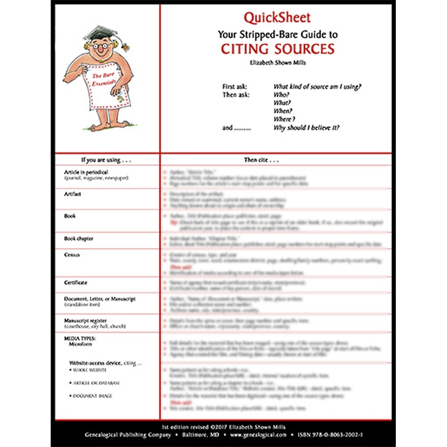 QuickSheet: Your Stripped-Bare Guide to Citing Sources, 1st Edition Re – Heritage Books, Inc.