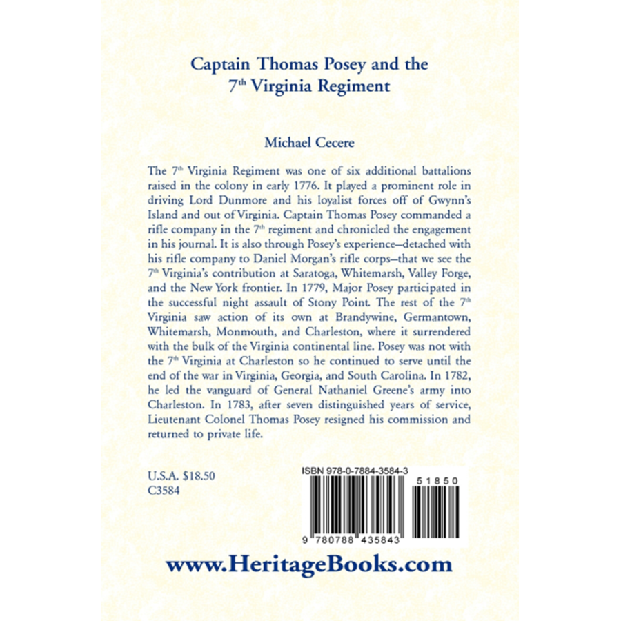 Captain Thomas Posey and the 7th Virginia Regiment – Heritage Books, Inc.