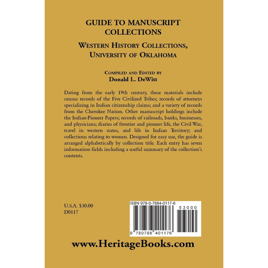Guide to Manuscript Collections, Western History Collections, Universi ...